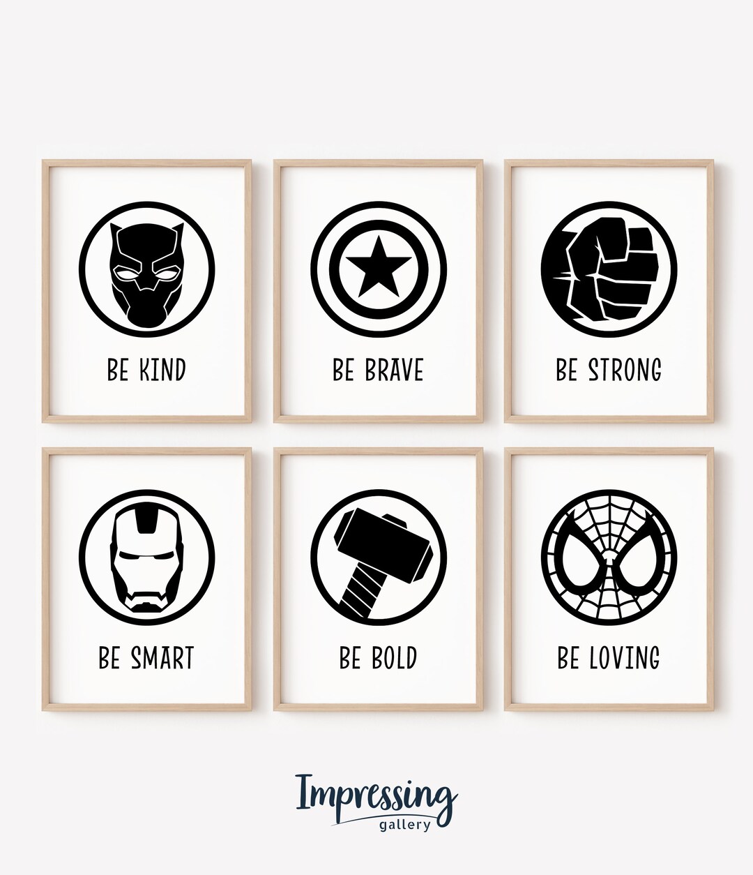 Superhero Affirmation Set of 6, Be Strong, Black and White, Be Kind ...
