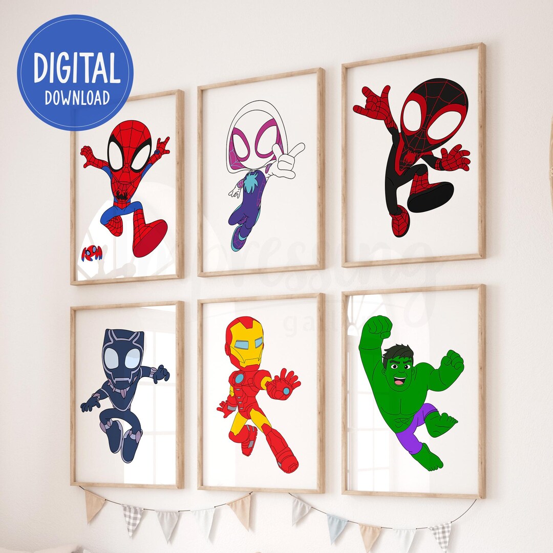 Spidey and His Amazing Friends Prints, Set of 6, Miles Morales, Ghost ...