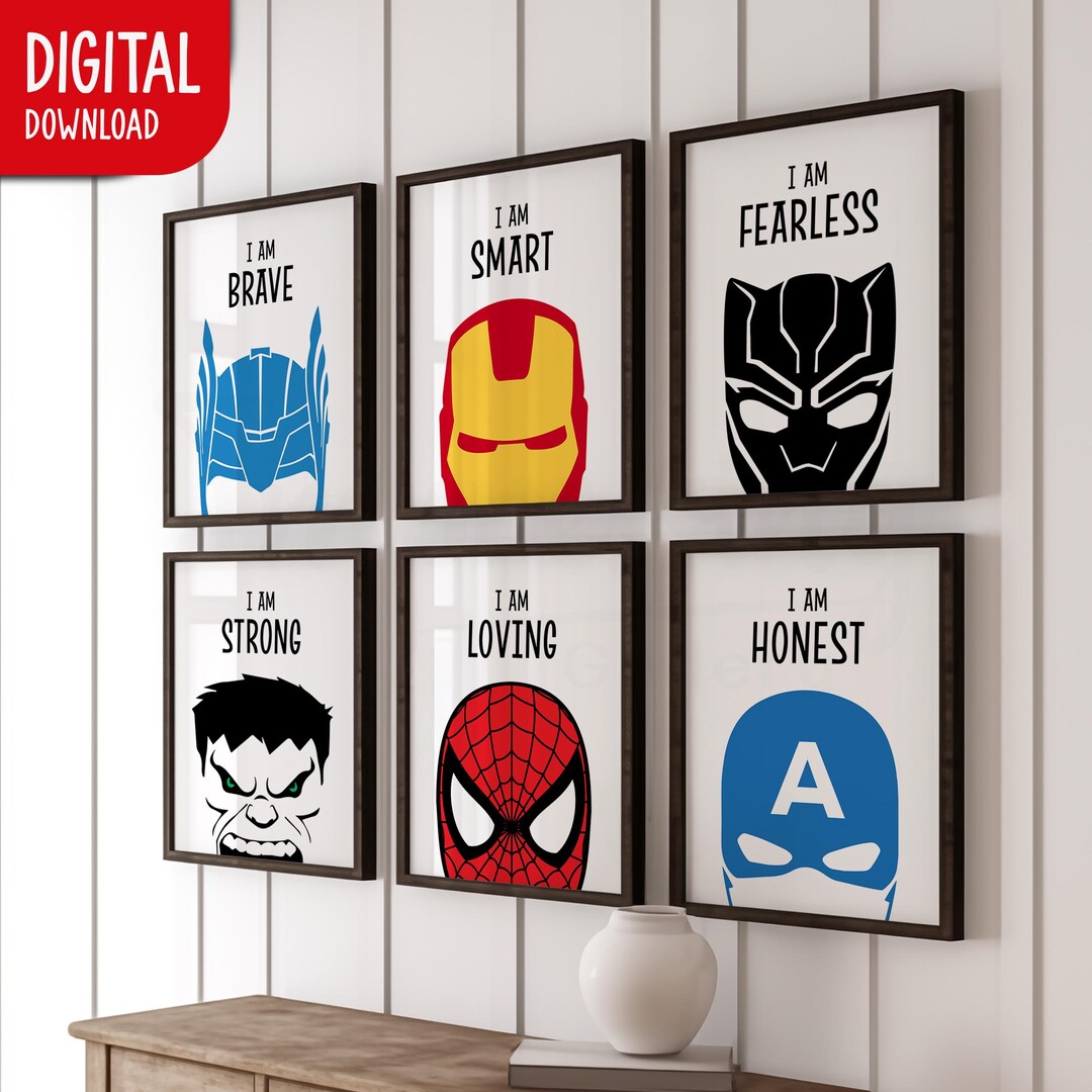 Avengers Affirmations Prints, Ironman, Hulk, Spiderman, Thor, Superhero ...