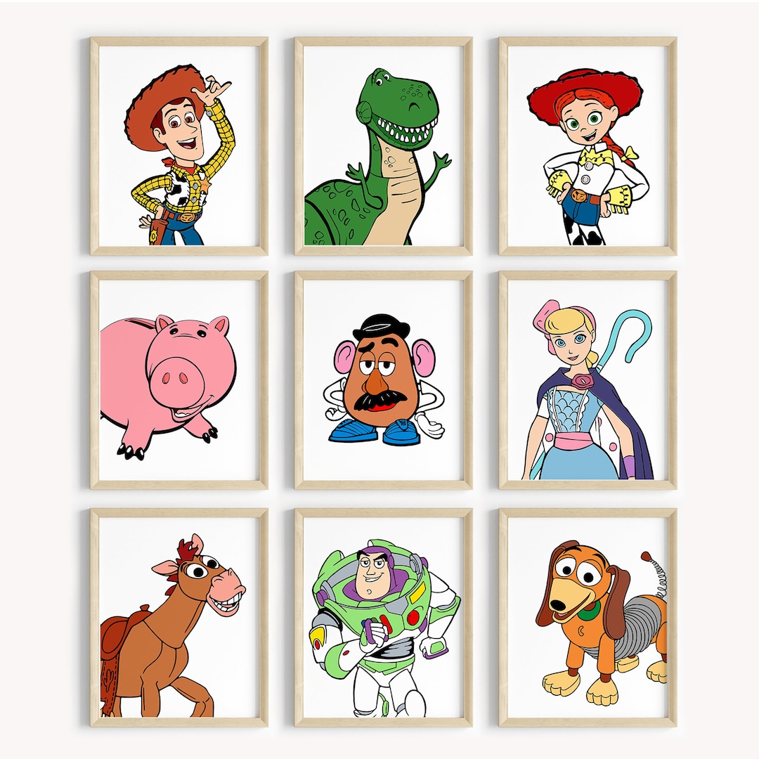 Toy Story Characters Wall Art, Set of 9 Nursery Prints, Toddler Wall ...