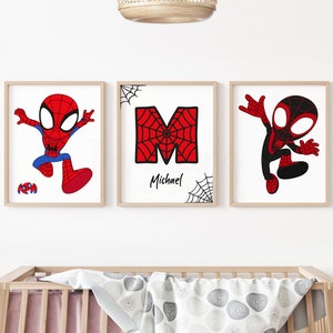 Spiderman Themed Personalised Name Prints, Set of 3 Prints, Superhero ...
