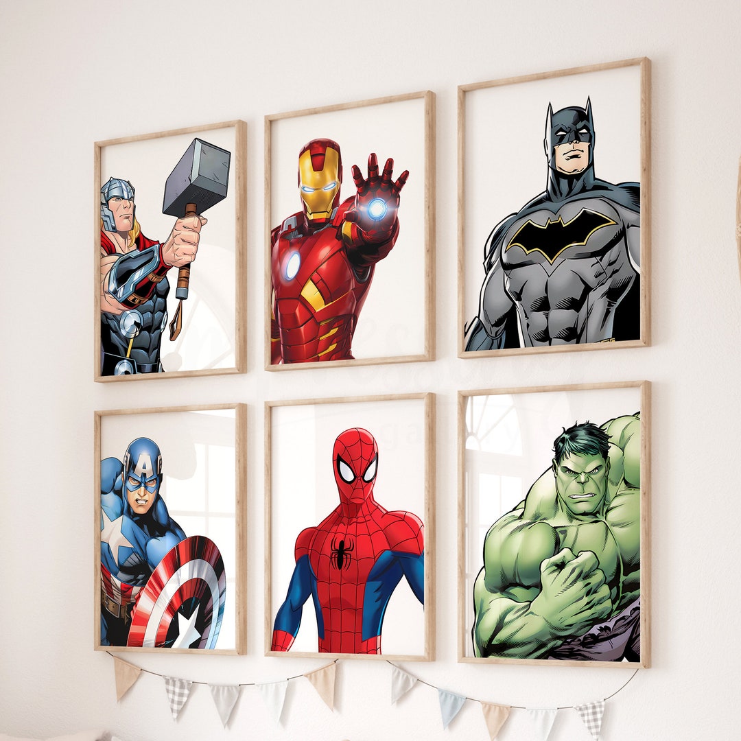 Superhero Wall Art , Set of 6 Prints, Superhero Prints for Little Boys ...