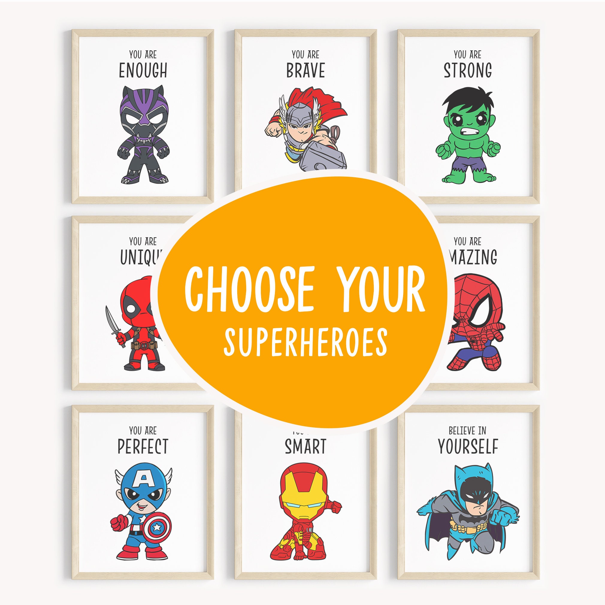 Superhero Affirmation Prints, Kids Bedroom Decor, Superheroes, Printed ...
