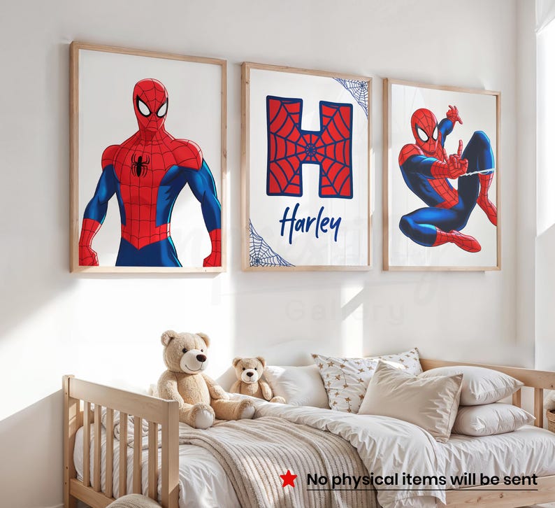 Spiderman Personalized Name Prints, Set of 3, Superhero, Nursery Wall ...