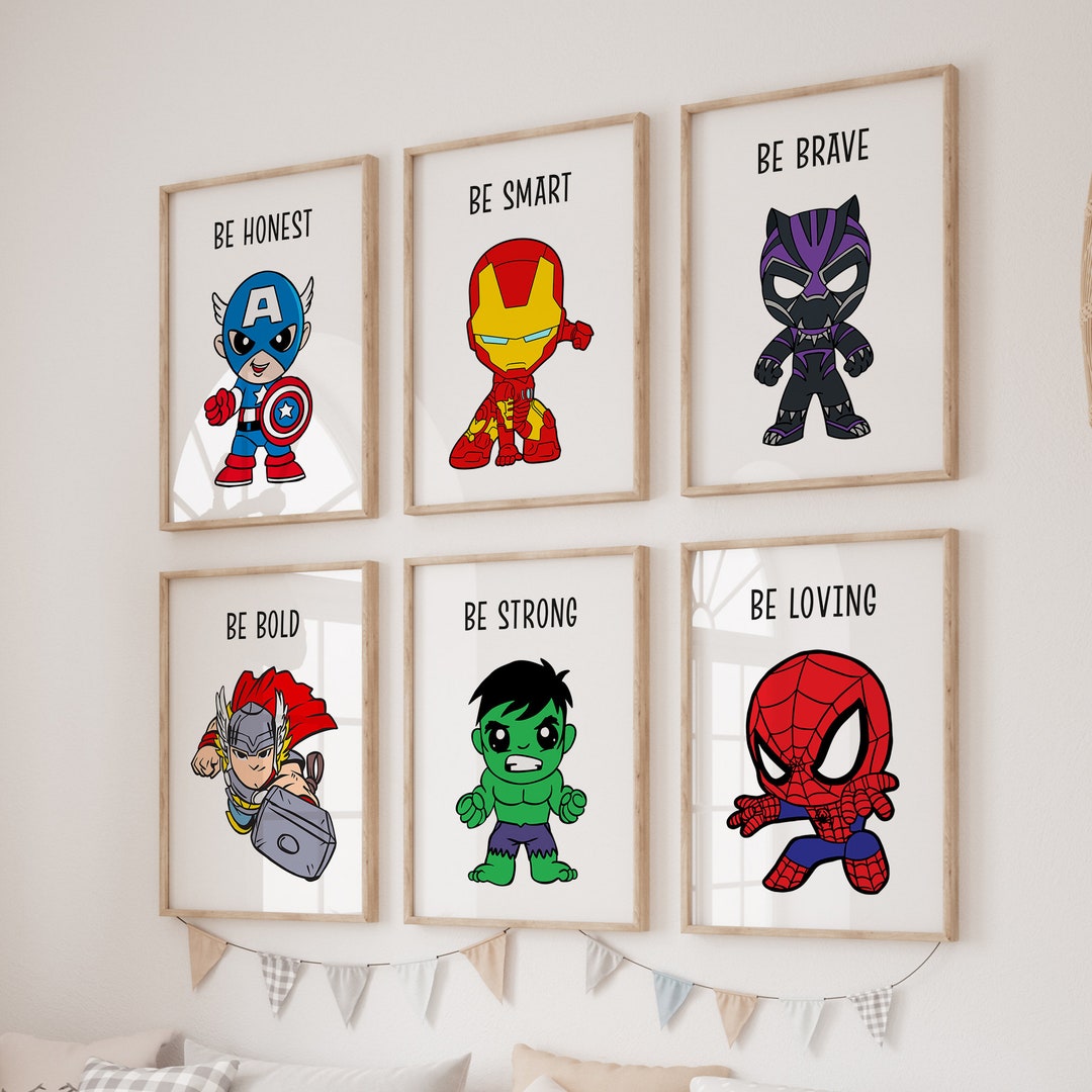 Superhero Affirmations Wall Art, Be Brave, Set of 6, Superhero Prints ...