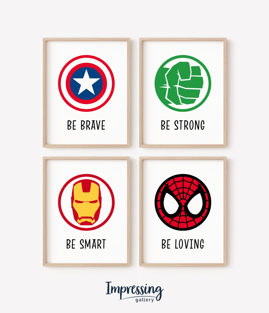 Marvel Superhero Set of 4, Be Brave, Little Boys Bedroom Decor, Prints ...
