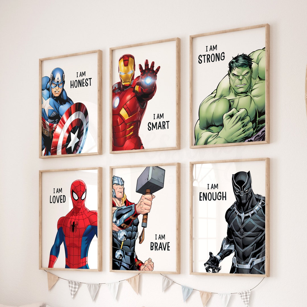 Superheroes 'I AM' Affirmations Posters, Set of 6 Prints, Avengers ...