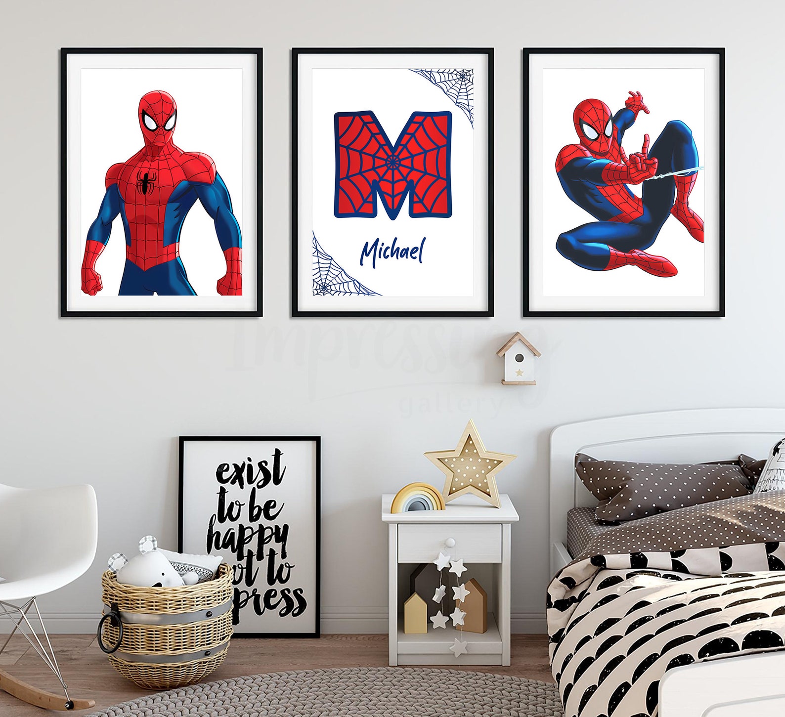 Spiderman Personalized Name Prints, Set of 3, Superhero, Nursery Wall ...
