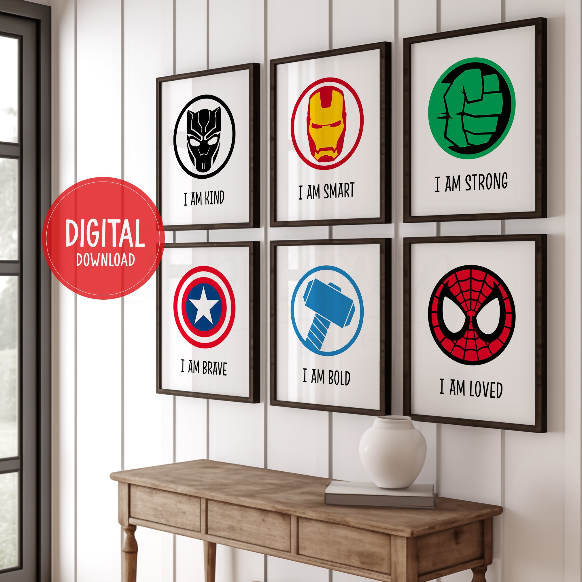 I Am Affirmations Superhero Set of 8, Prints for Boys Room, Kids ...