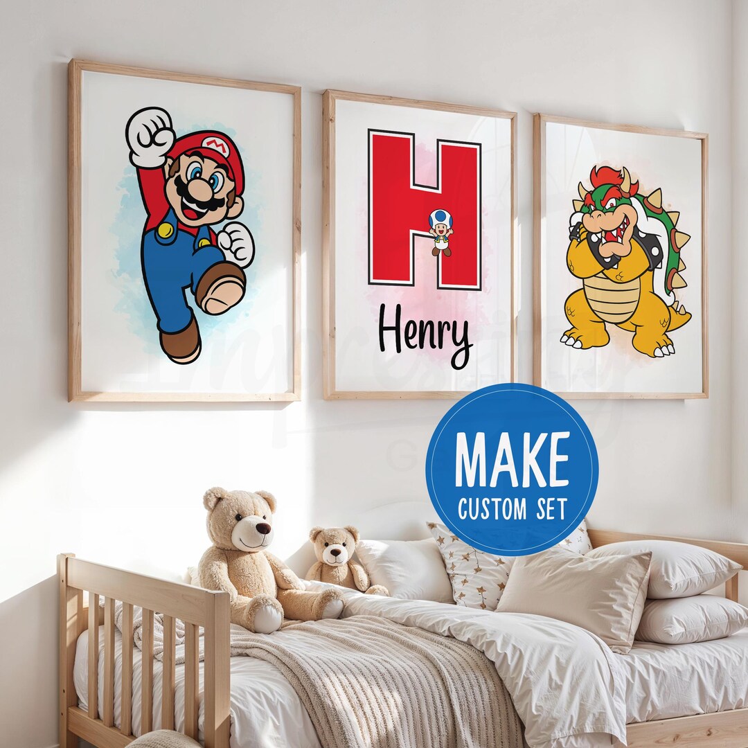 Super Mario Personalized Wall Art, Set of 3, Playroom Decor, Digital ...
