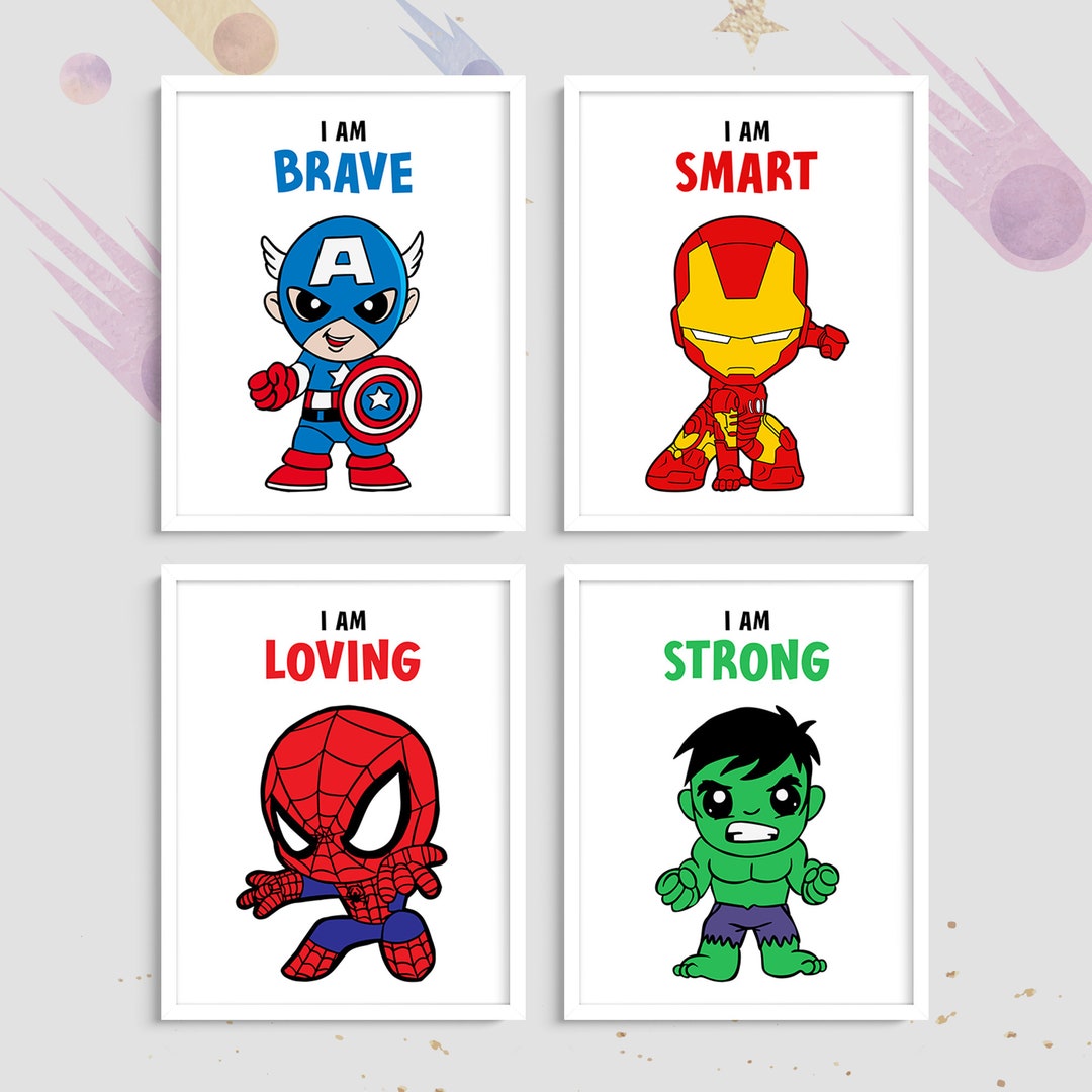 Superhero Affirmations Set of 4 Prints, Avengers, Boys Room Wall Art ...