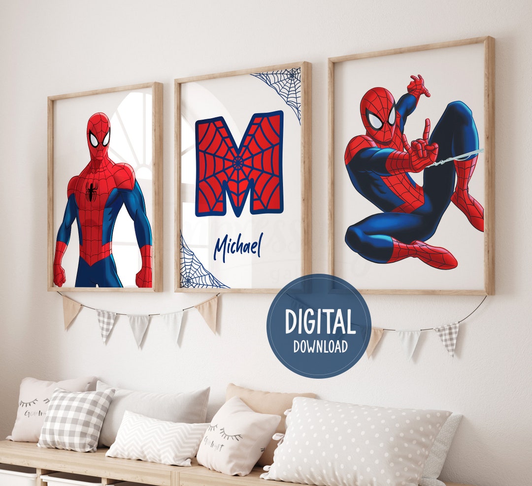 Spiderman Personalized Name Prints, Set of 3, Superhero, Nursery Wall ...