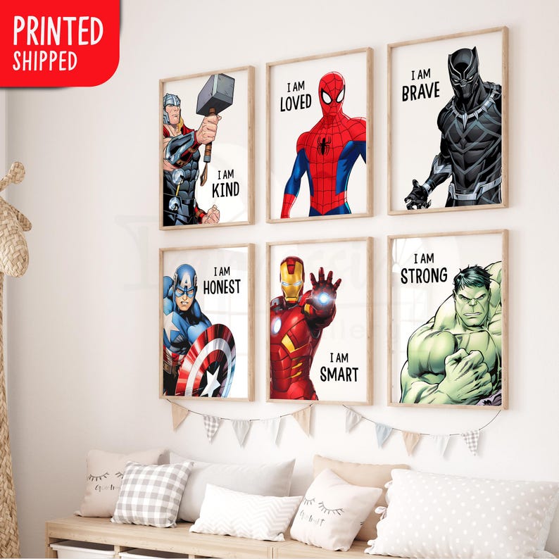 Avengers Superhero Affirmations Prints, Set of 6, Marvel Superheroes ...