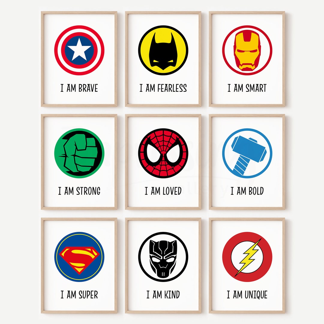 I Am Affirmations Superhero Set of 8, Prints for Boys Room, Kids ...