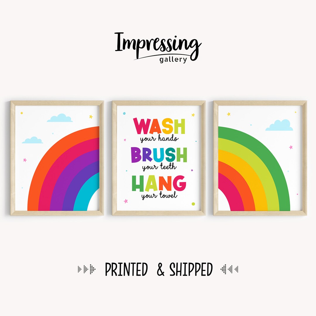 Rainbow Themed Kids Bathroom Art, Kids Bathroom Decor, Kids Bathroom ...
