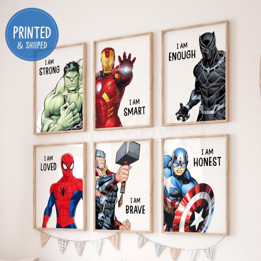 Superheroes 'I AM' Affirmations Posters, Set of 6 Prints, Avengers ...