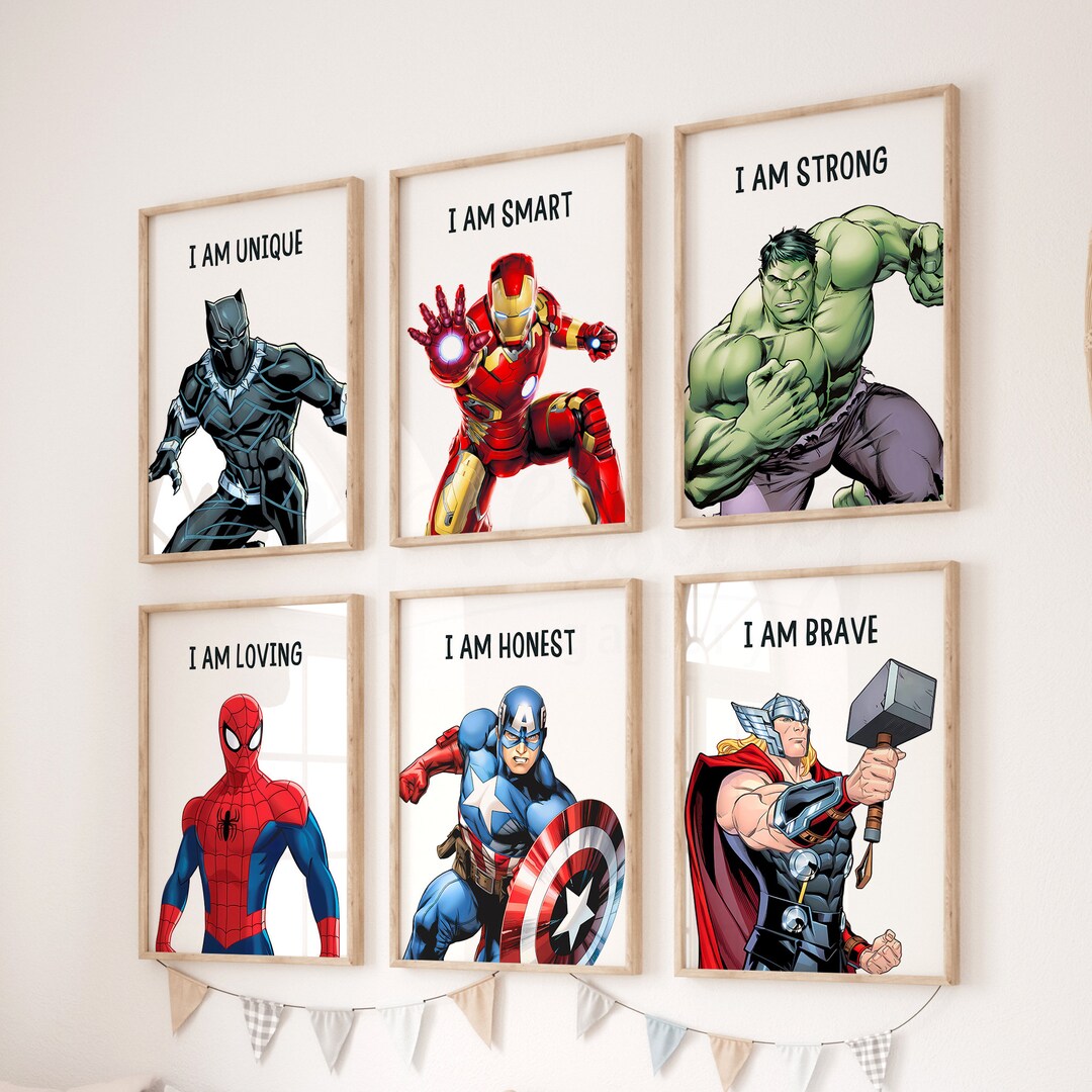 Superheroes 'I AM' Affirmations Posters, Superhero Prints for Little ...