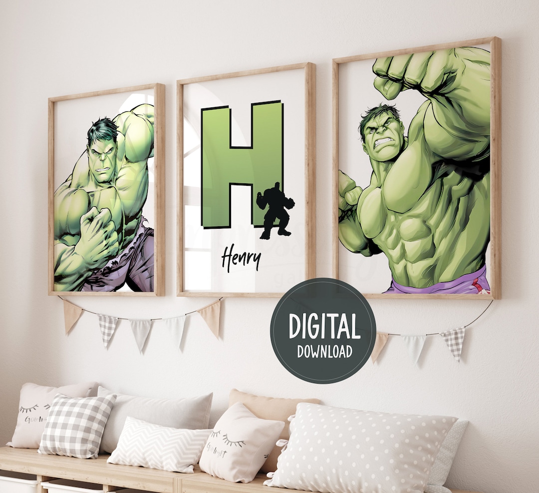 Hulk Themed Personalised Name Wall Art, Set of 3 Prints, Hulk Digital ...