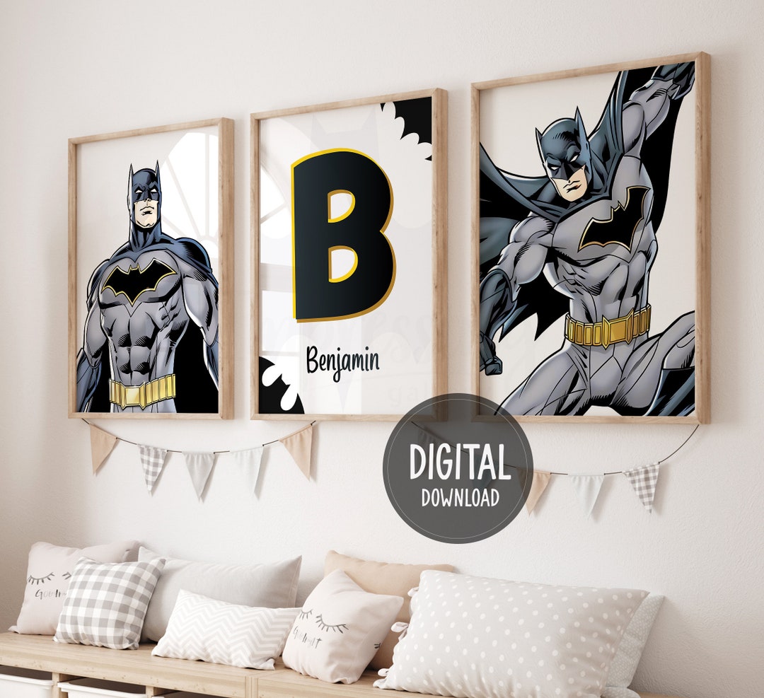 Batman Themed Personalised Name Wall Art, Set of 3 Prints, Batman ...