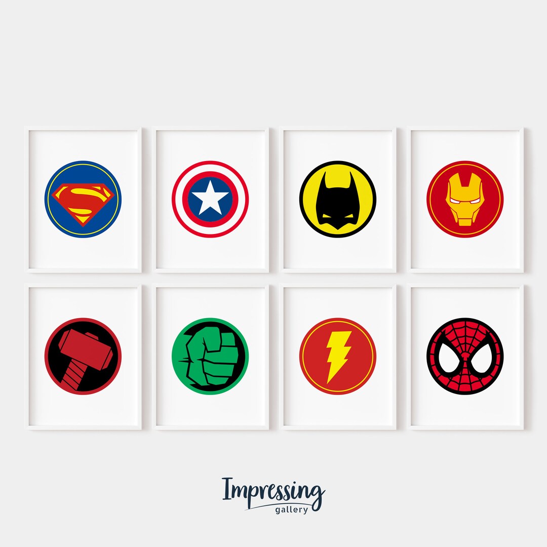 Superhero Symbols Set of 8 Kids Room Decor Avengers - Etsy