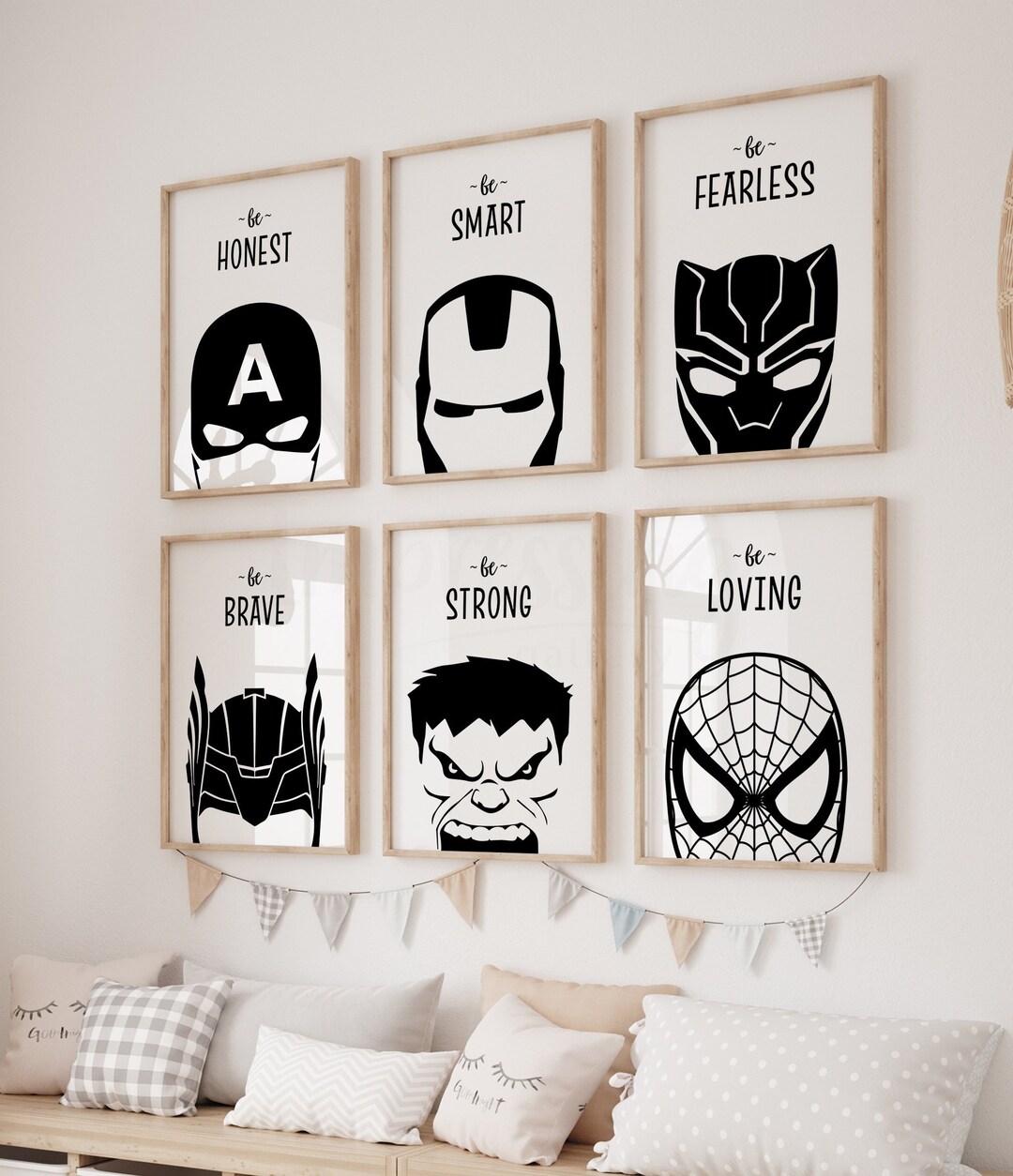 Be Brave, Avengers Wall Art, Set of 6, Superhero Poster, Superhero Wall ...