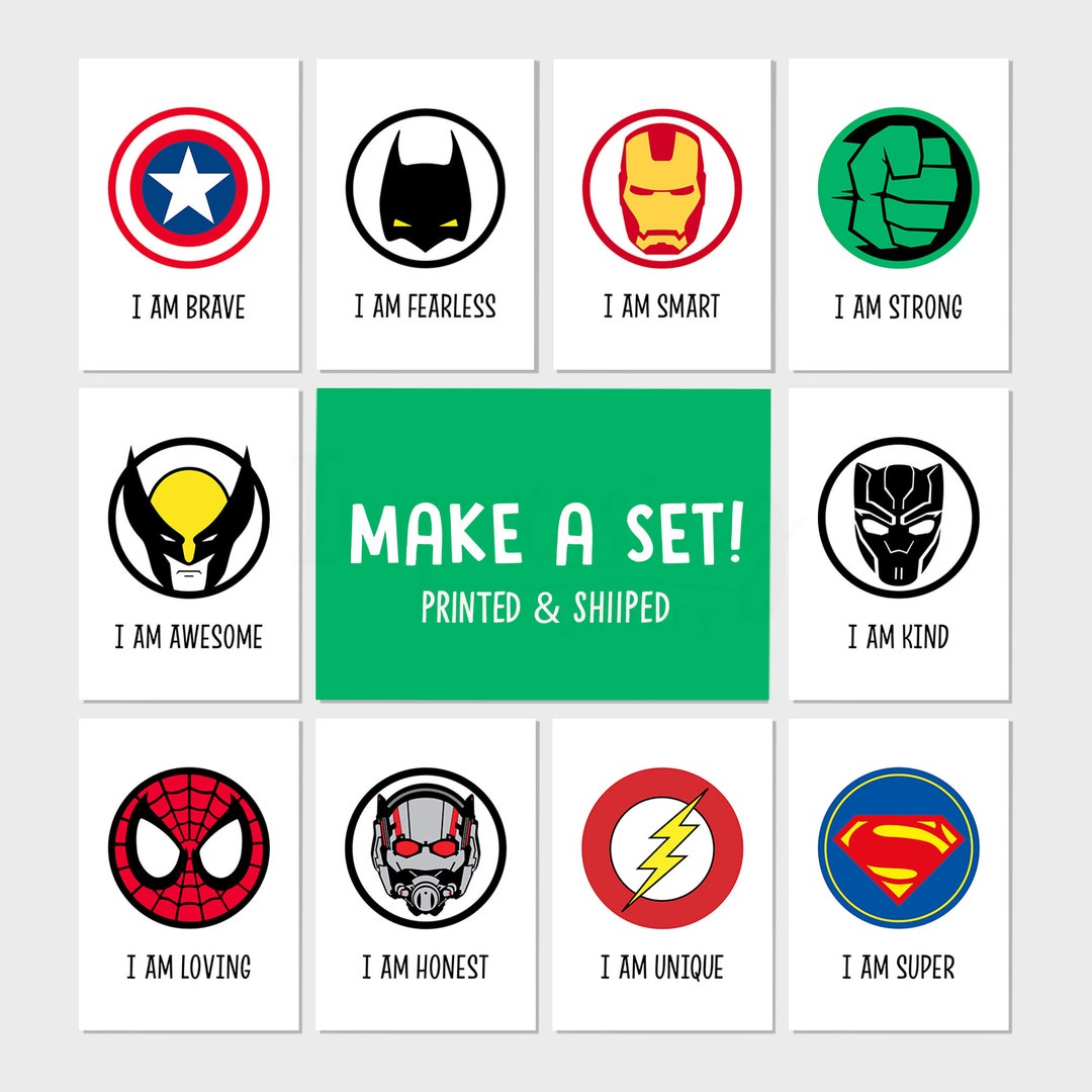 Superhero Affirmations Prints, Spiderman, Ironman, Hulk, Thor, Captain ...