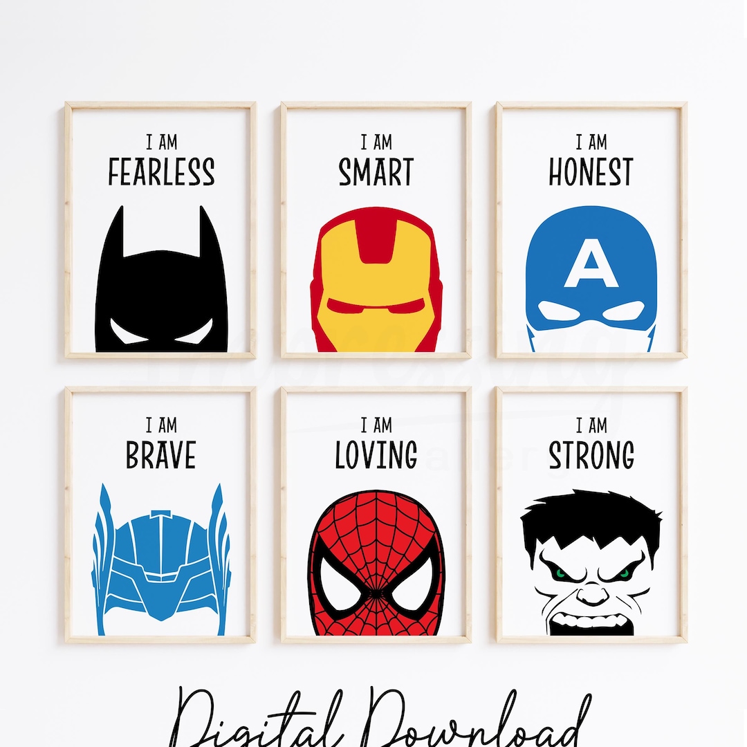 Superhero Affirmations Wall Art, Set of 6, Motivational Prints, Kids ...