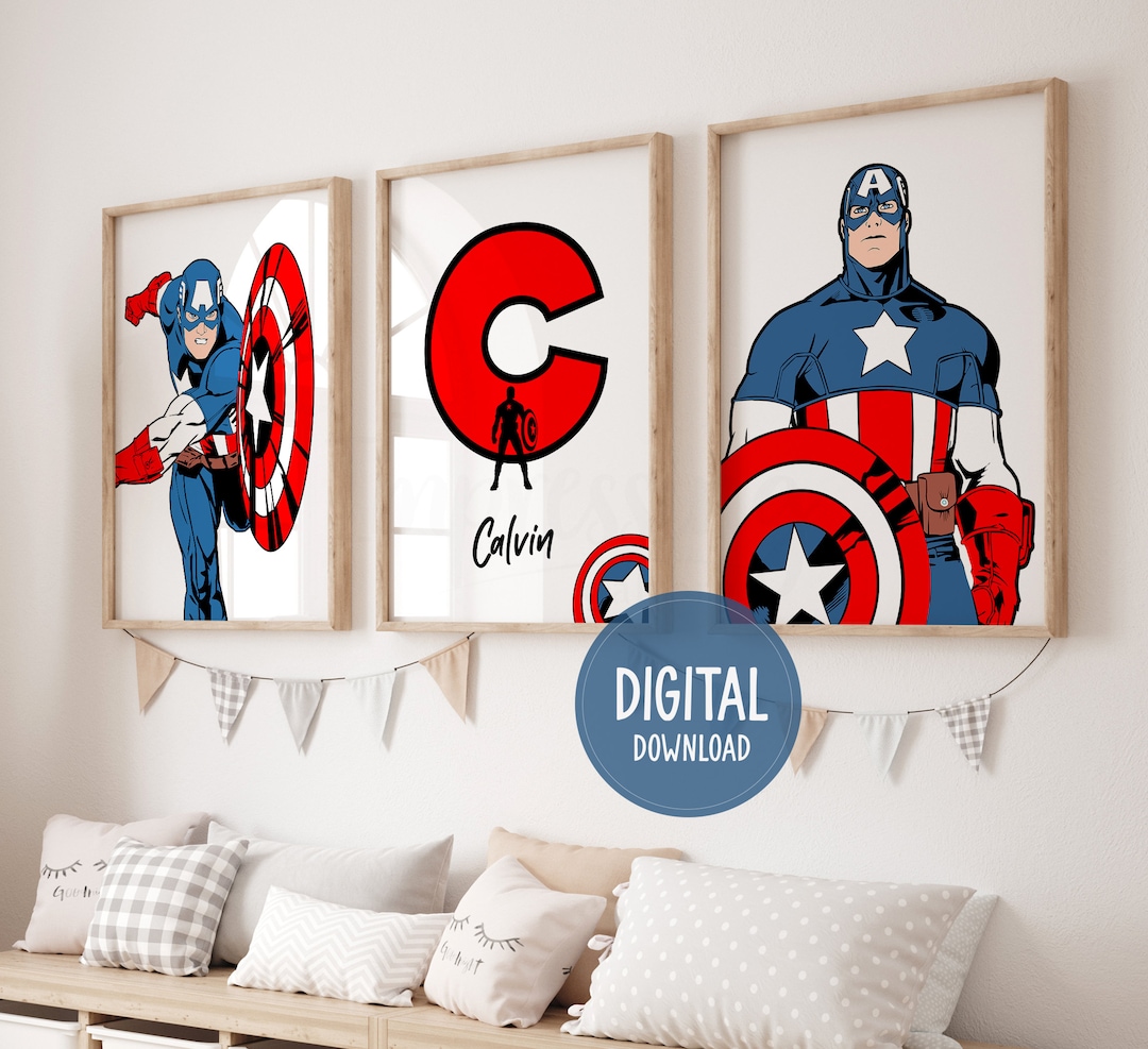 Captain America Personalized Name Prints, Superhero Print, Playroom ...