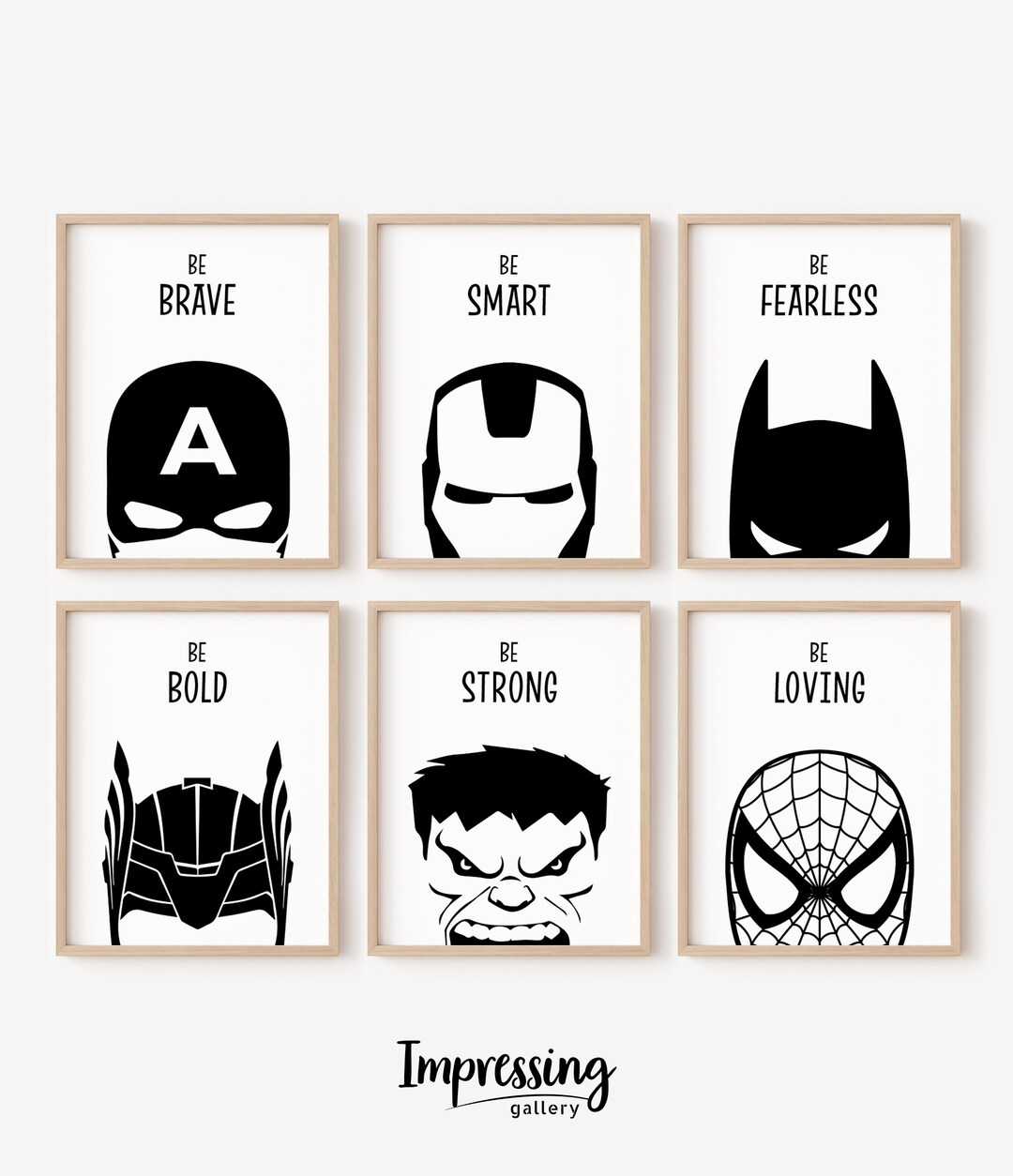 Be Brave Superhero Affirmation Set of 6, Be Strong, Black and White, Be ...