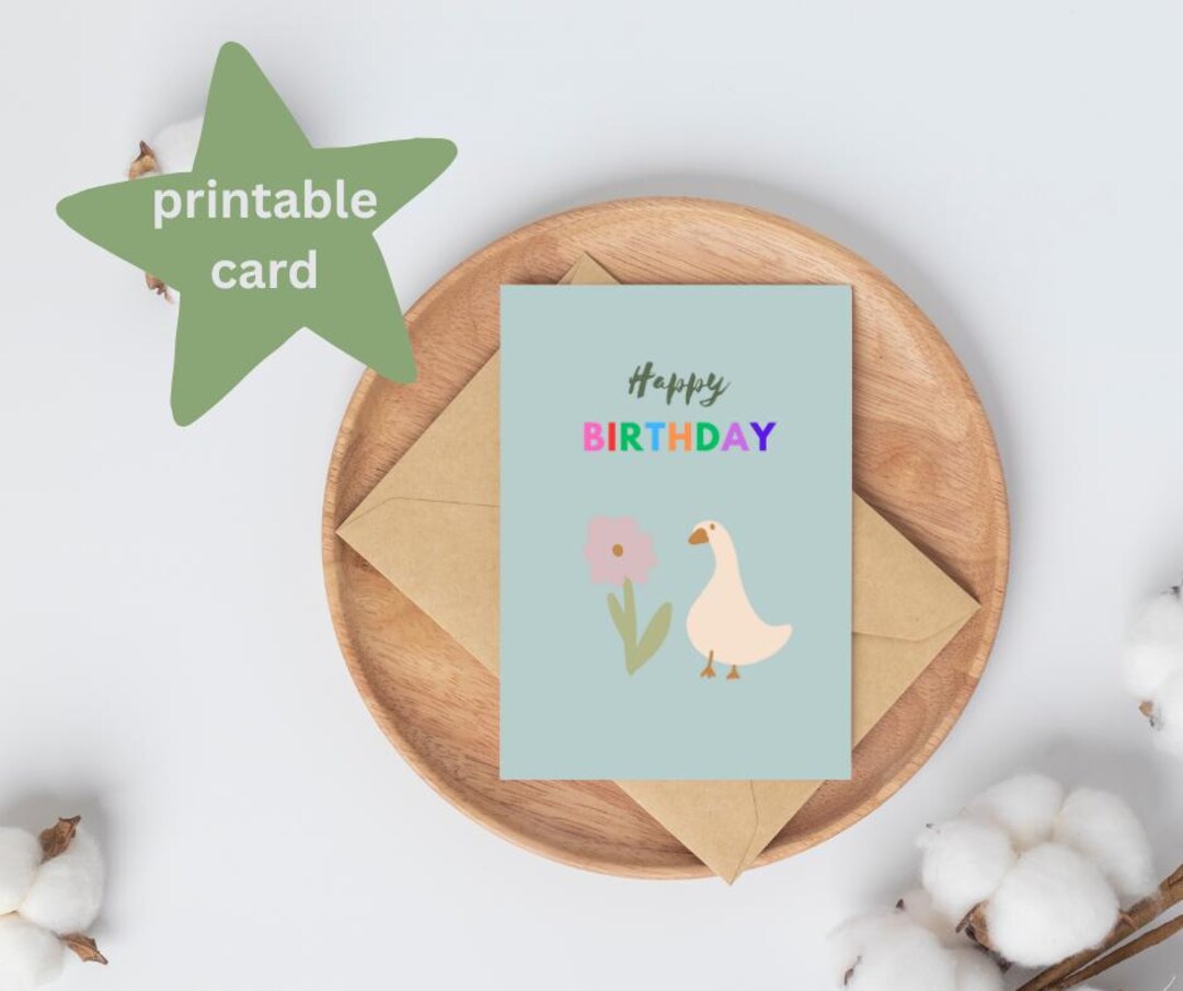 Flower Duck Birthday Card Digital Download Greeting Card Hand Drawn ...