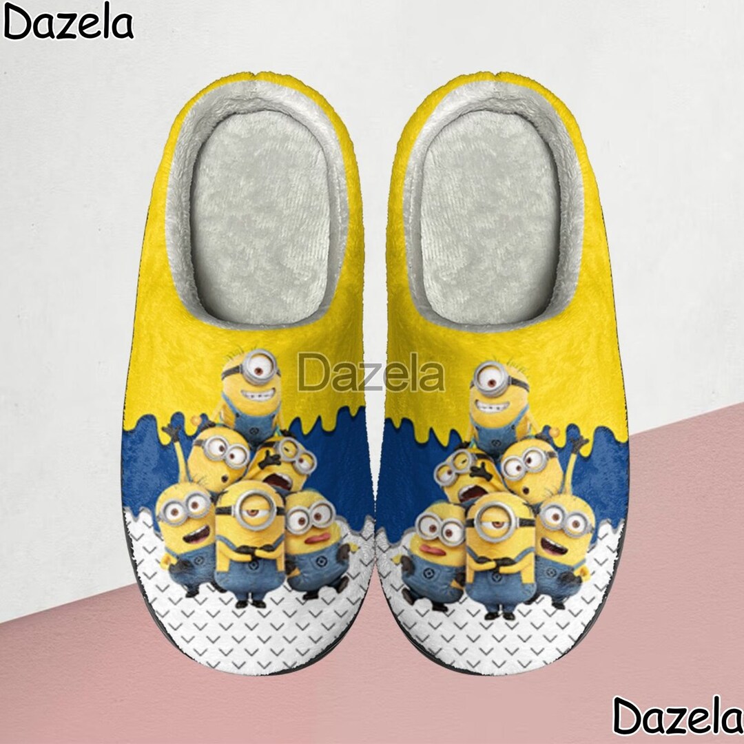 Cute Minions Cozy Unisex Winter Slippers, Minions Banana Winter Shoes ...