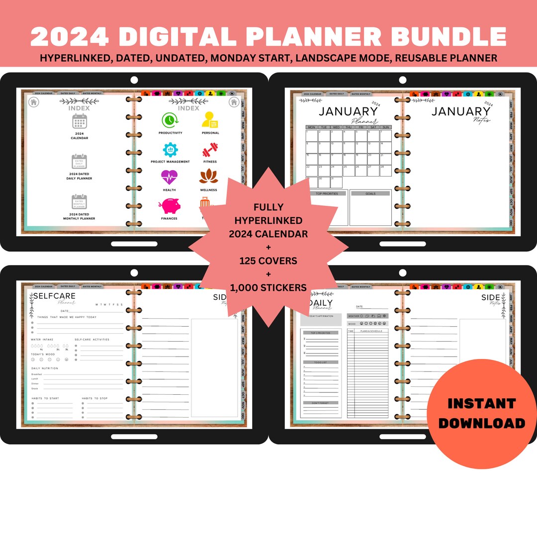 2024 Digital Planner Dated, Undated, 366 Days Daily, Weekly, Monthly ...