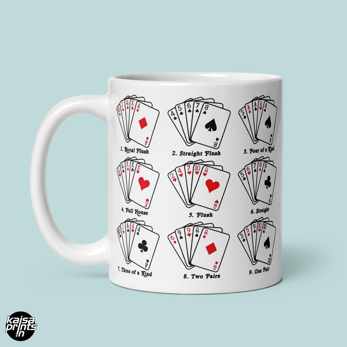 Poker Hands Mug, Hand Rankings Cheatsheet Cup for Poker Night, Texas ...