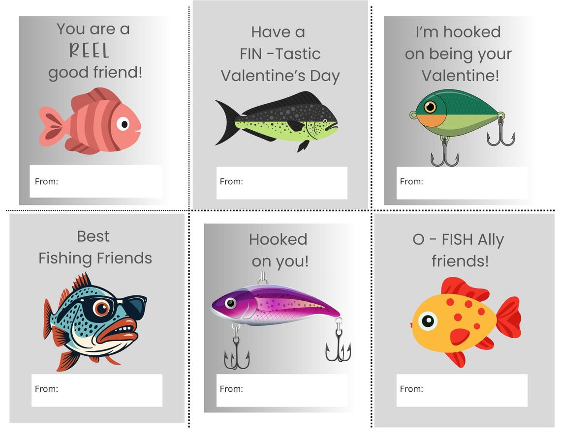 Fishing Valentine Cards for Kids – Kindergarten Classroom Valentines ...