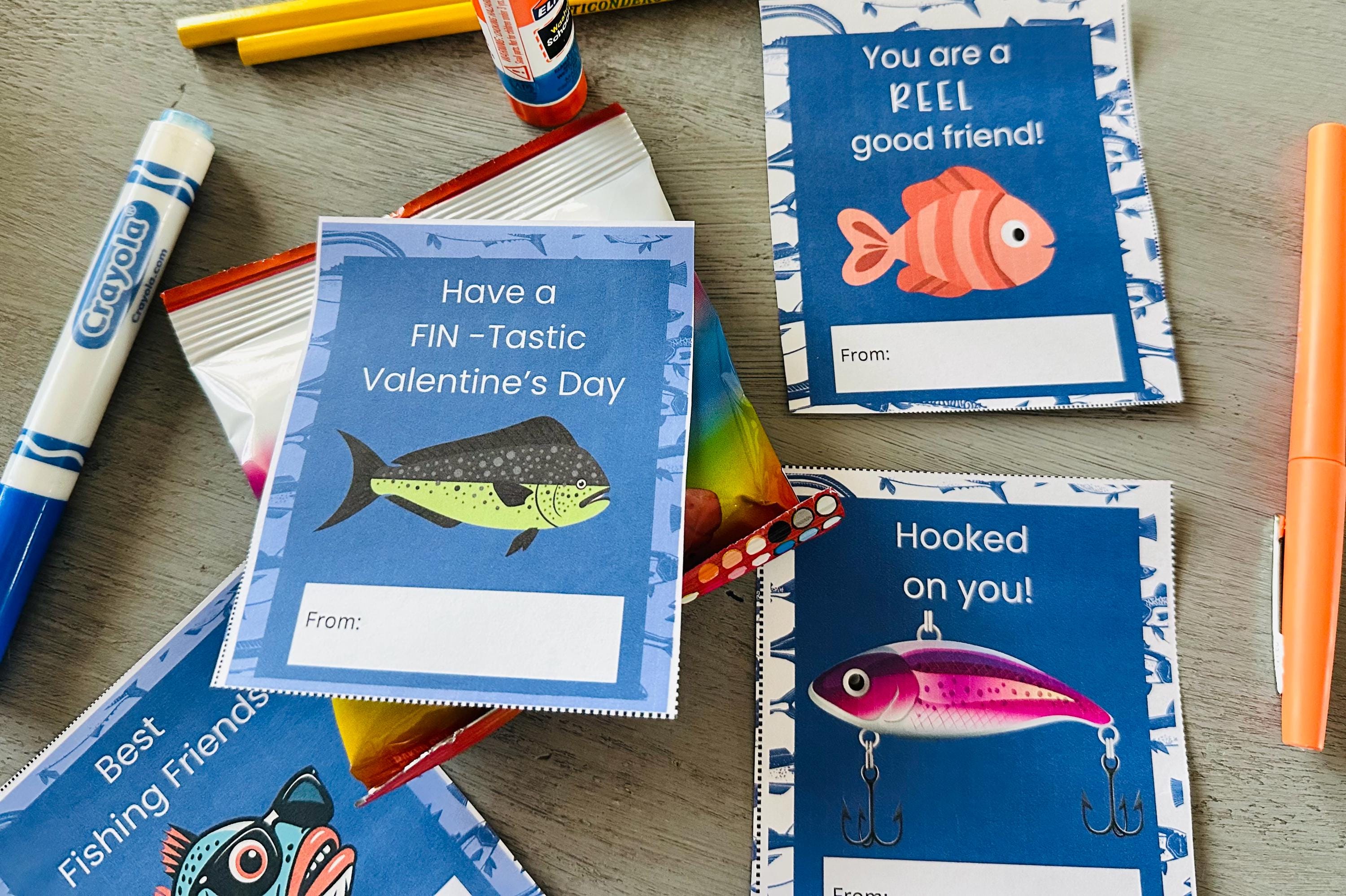 Fishing Valentine Cards for Kids – Kindergarten Classroom Valentines ...