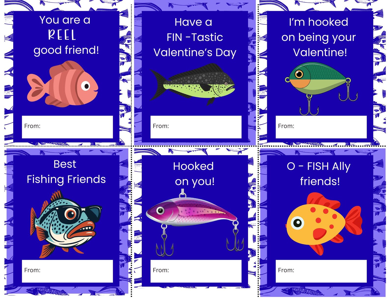 Fishing Valentine Cards for Kids – Kindergarten Classroom Valentines ...