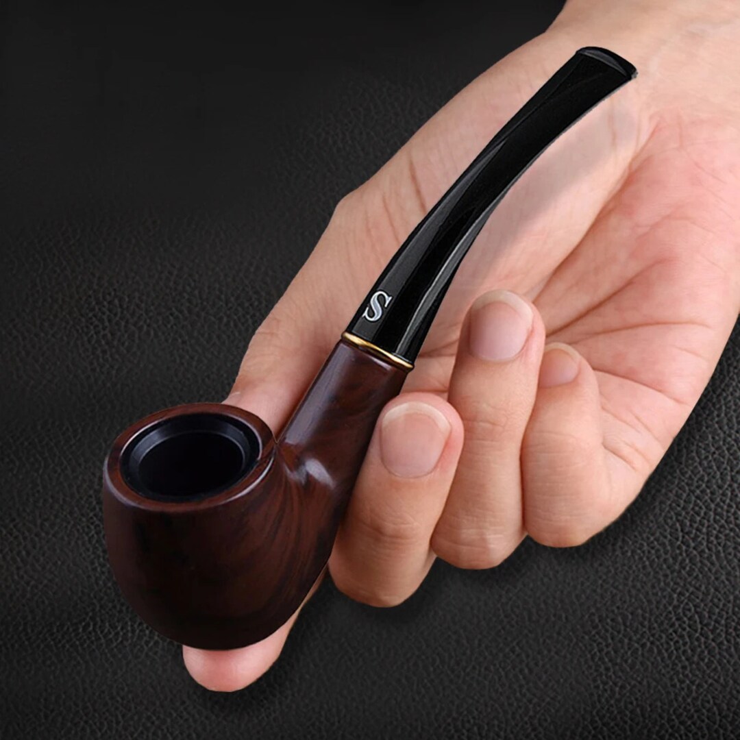 Classic Resin Wooden Tobacco Pipe Retro Bending Smoking Chimney Filter ...