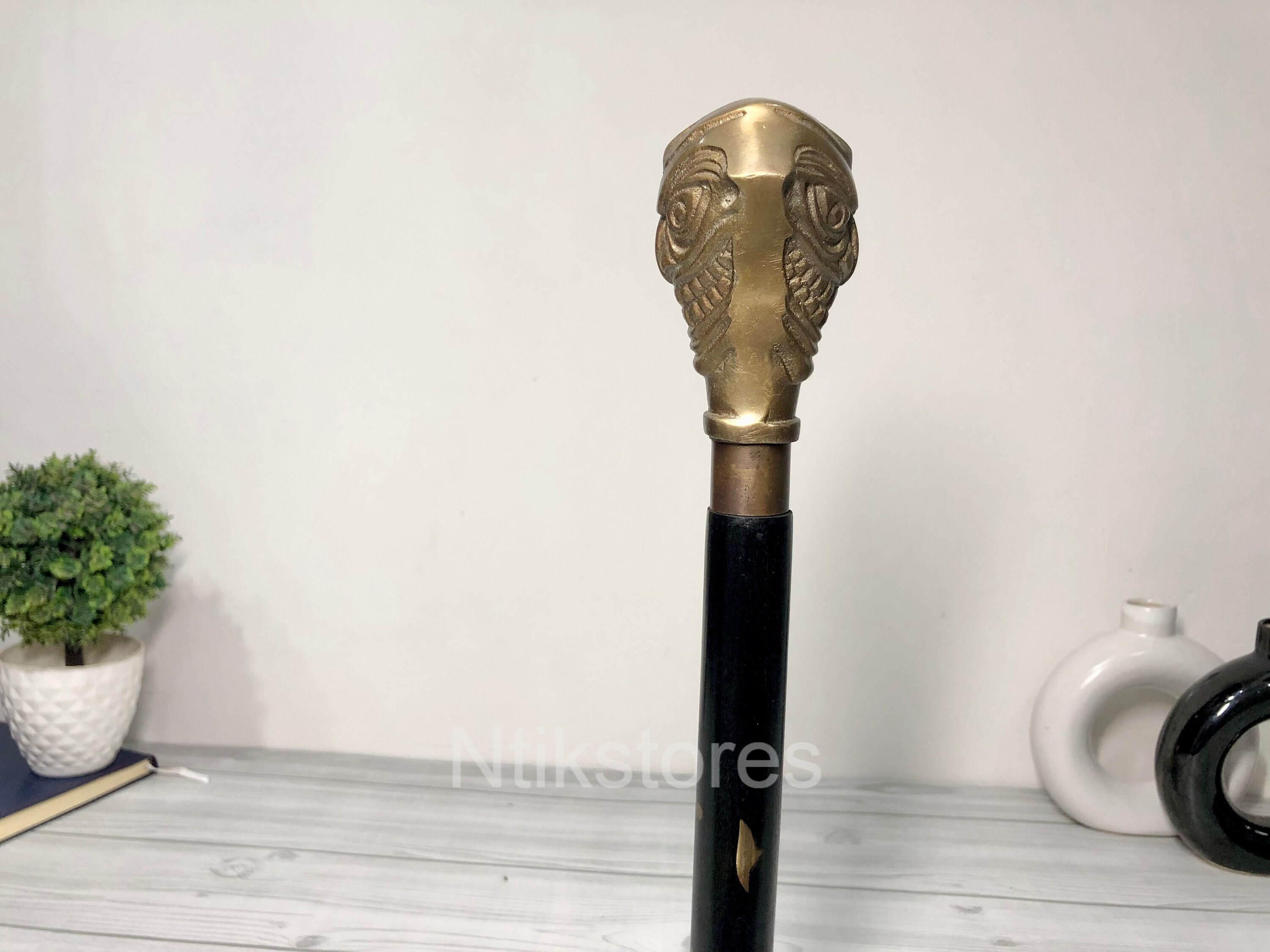 Laughing Joker Head Walking Cane: Brass Grip, 3-fold Wooden Stick - Etsy