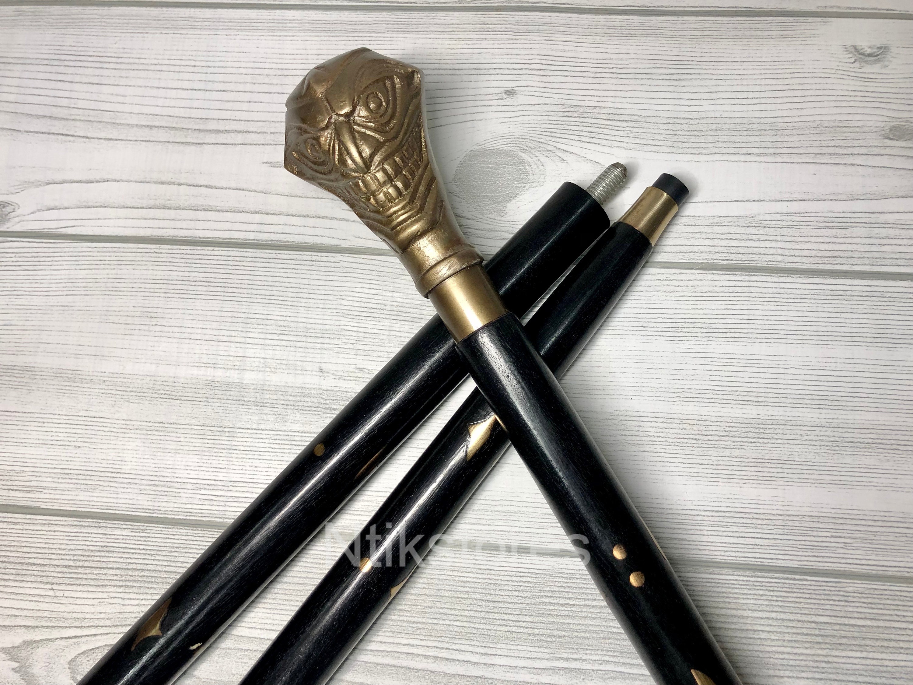 Laughing Joker Head Walking Cane: Brass Grip, 3-fold Wooden Stick - Etsy