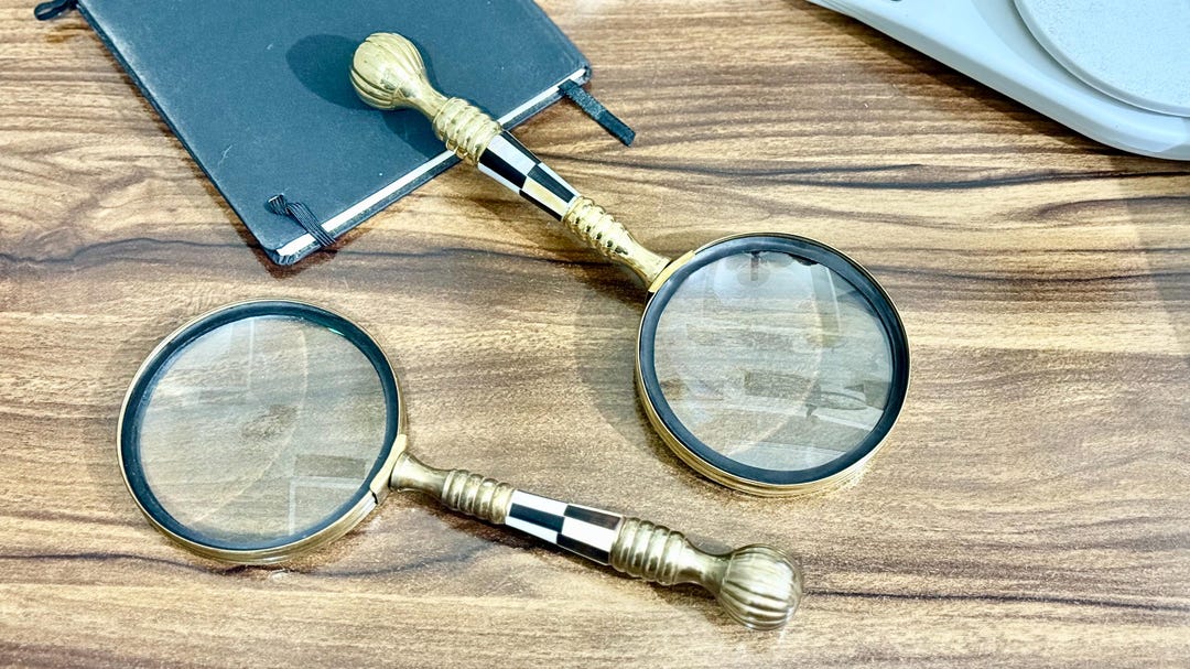 Brass Magnifying Glass: Mother of Pearl Chess Handle, 10" Vintage ...