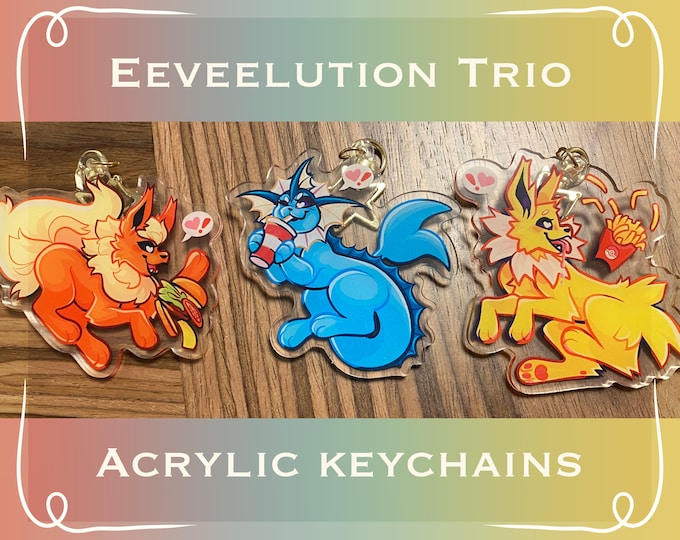 3 Kanto Eeveelution Trio // Pokemon Acrylic Keychain Charms // Vaporeon, Flareon, Jolteon - Etsy