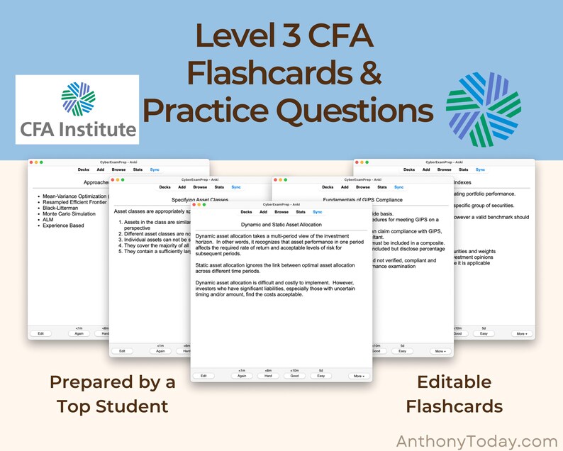 CFA Level 3 Exam Prep: Anki Flashcards Portfolio Management Practice Questions (digital Download ...