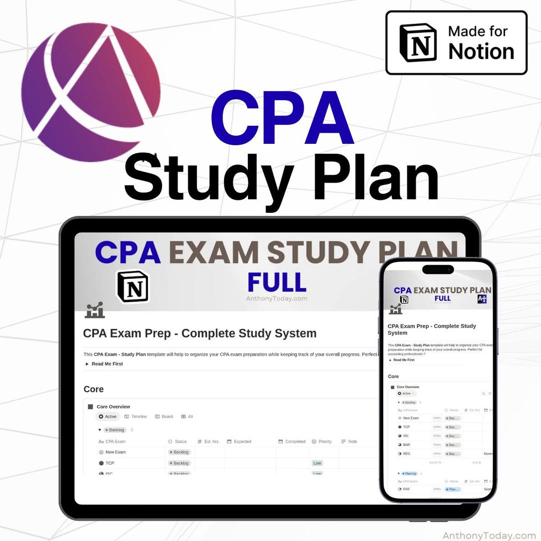 CPA Exam Study Plan | Notion Template (immediate Access) - Etsy
