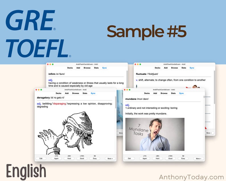 Ultimate GRE and TOEFL Vocabulary Flashcards | Anki English Study Cards ...