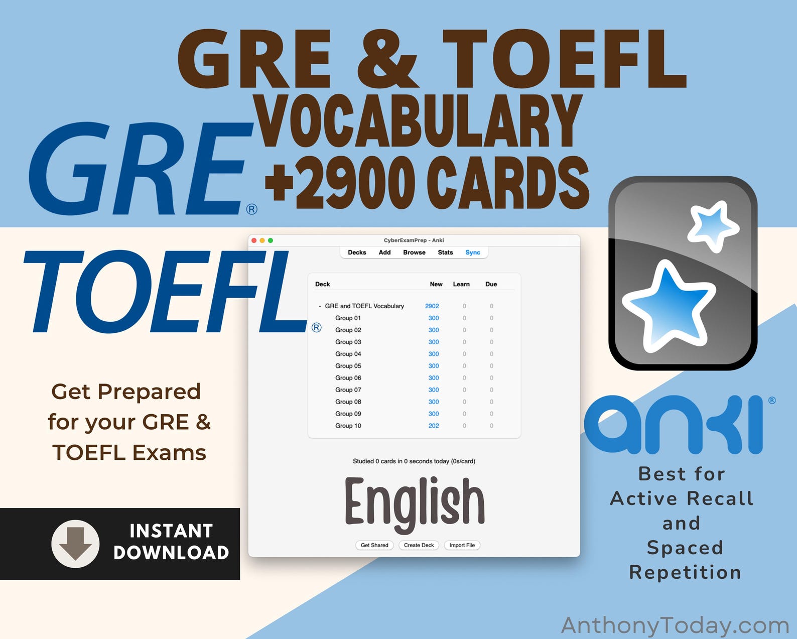 Ultimate GRE and TOEFL Vocabulary Flashcards | Anki English Study Cards ...