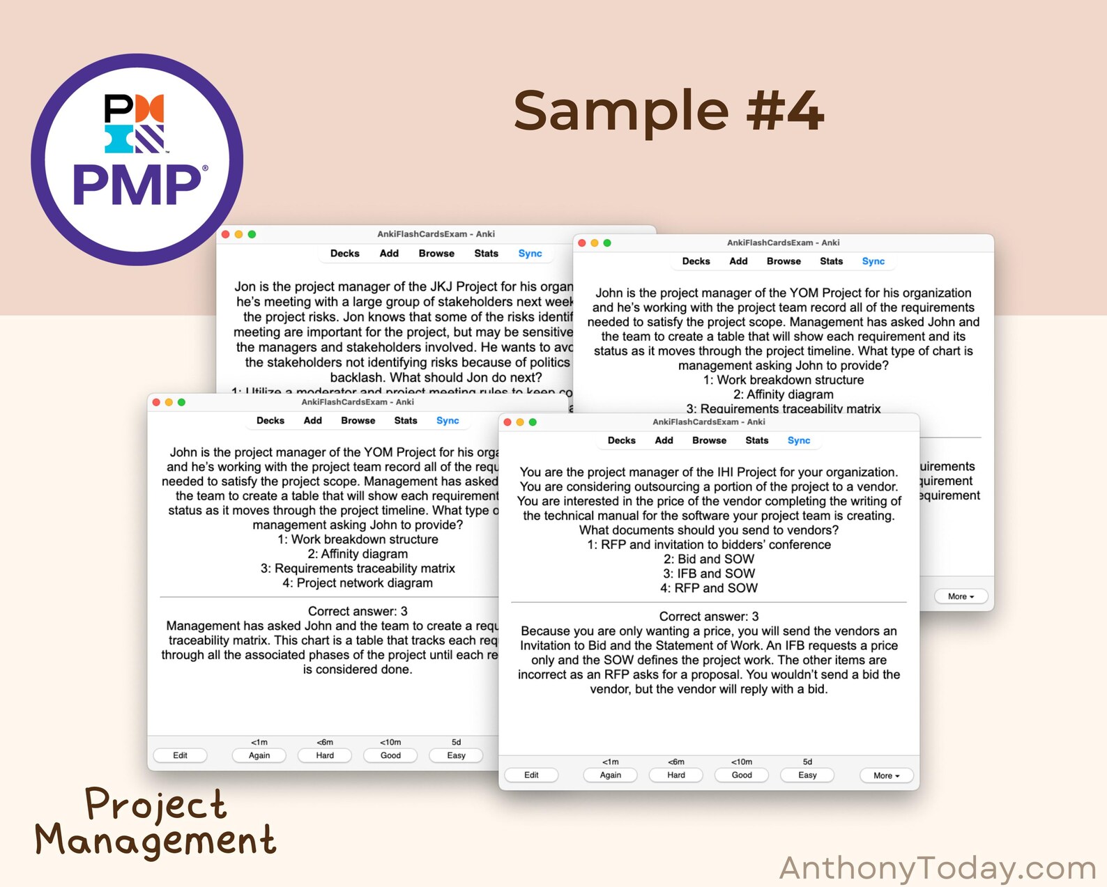 PMI PMP Exam Prep Anki Flashcards | Project Management Study Cards ...