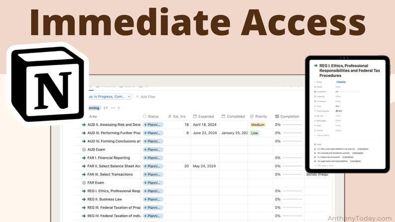 CPA Exam Study Plan | Notion Template (immediate Access) - Etsy