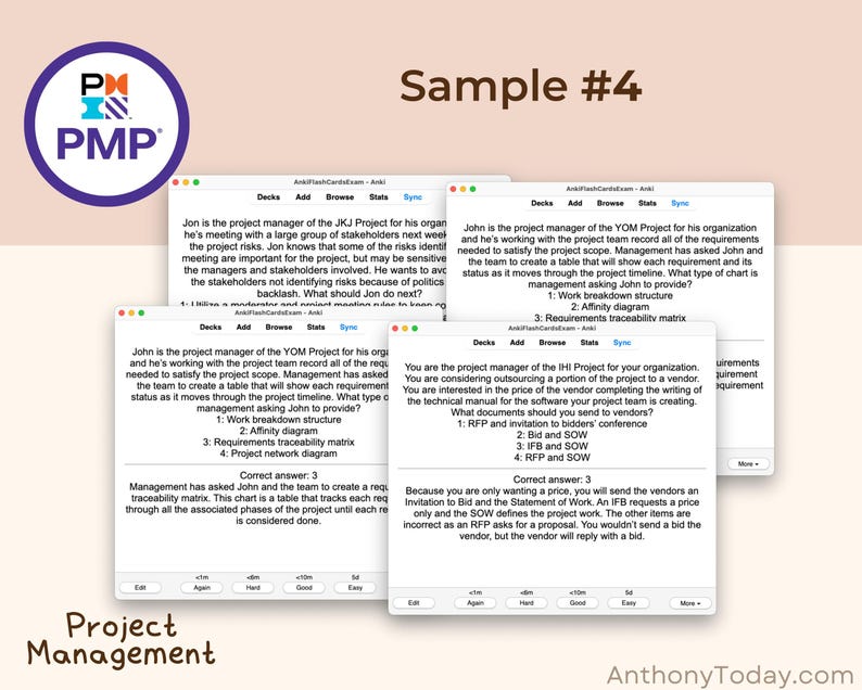 PMI PMP Exam Prep Flashcards Anki | Project Management Exam Question ...