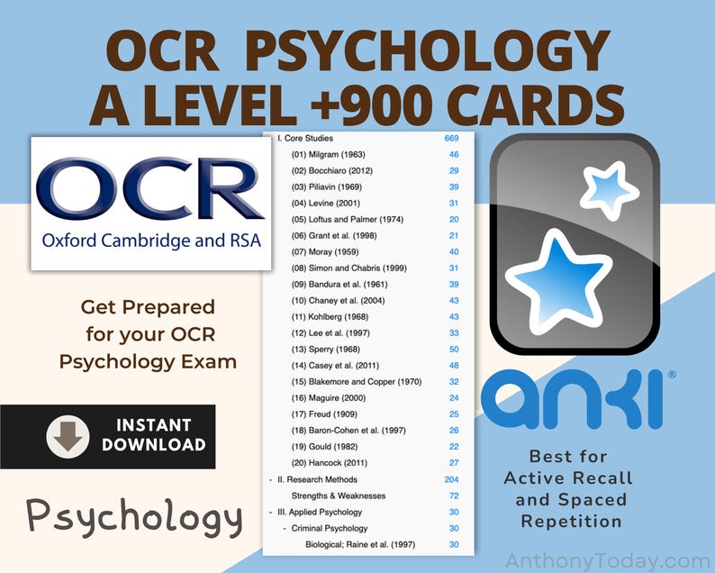 A Level Psychology OCR Flashcards Anki | Official Exam Question Study ...