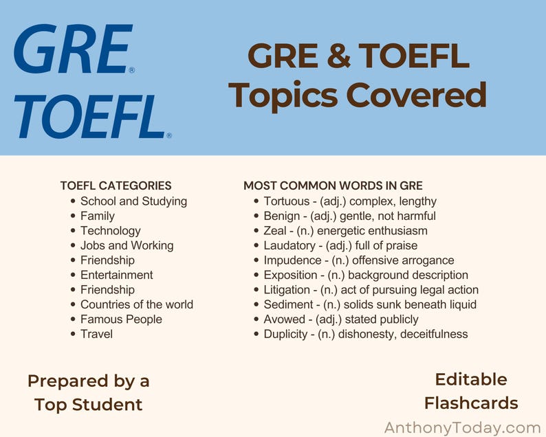 Ultimate GRE and TOEFL Vocabulary Flashcards | Anki English Study Cards ...